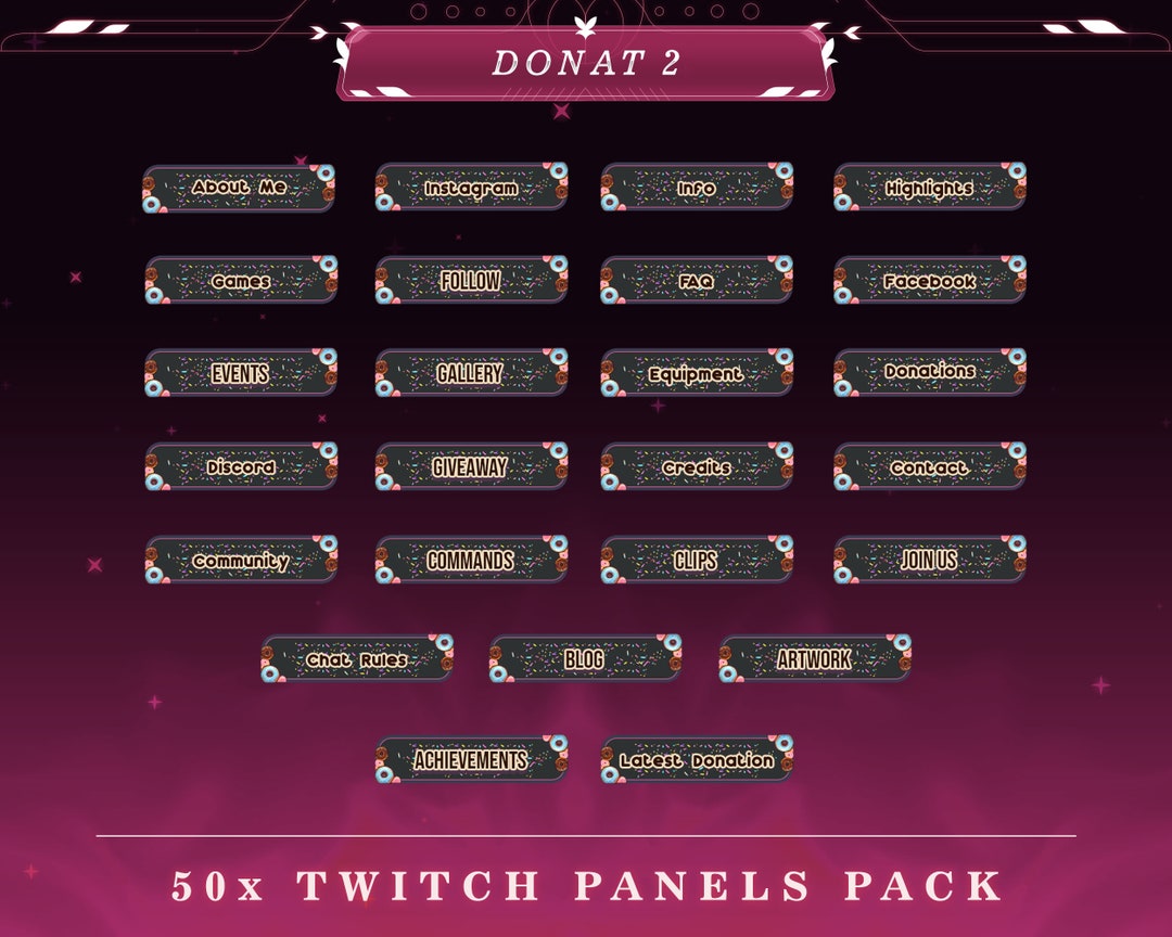 Donut Twitch Panels: Stream Overlay Graphics (50+ PNG) - Etsy