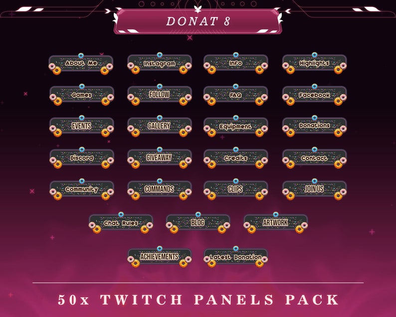 Donut Fiesta Twitch Panels: Stream Overlay Graphics (50+ PNG) - Etsy