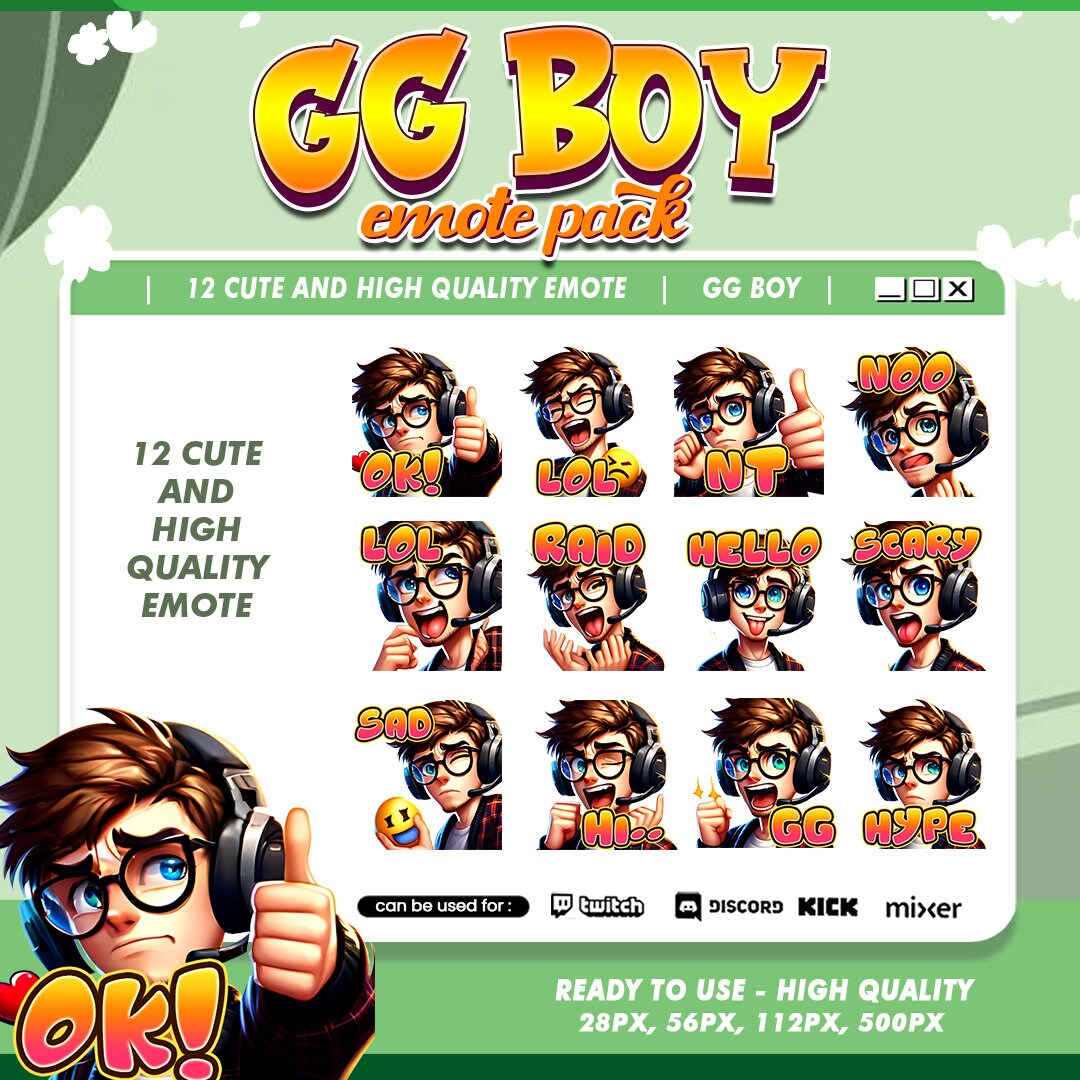 Twitch Emotes Stylish 3D GG Boy Green Collection for Memorable Streams ...