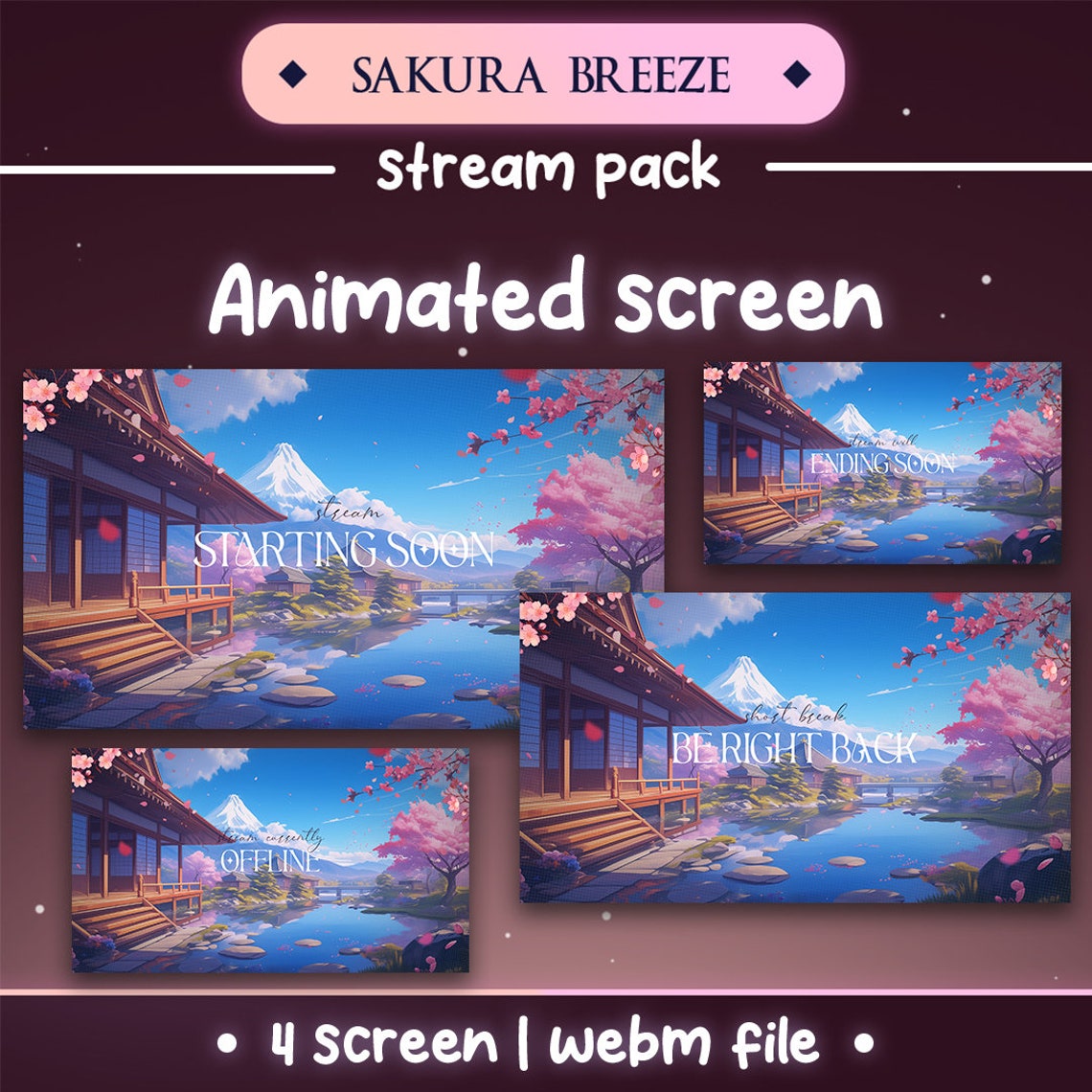 Sakura Breeze Animated Stream Overlay Pack: Twitch, Youtube, Kick ...