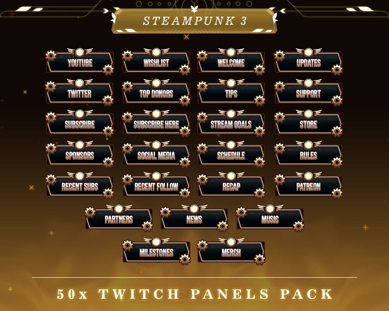 Steampunk Fantasy Twitch Panels Stream Overlays Gear Theme Graphics ...