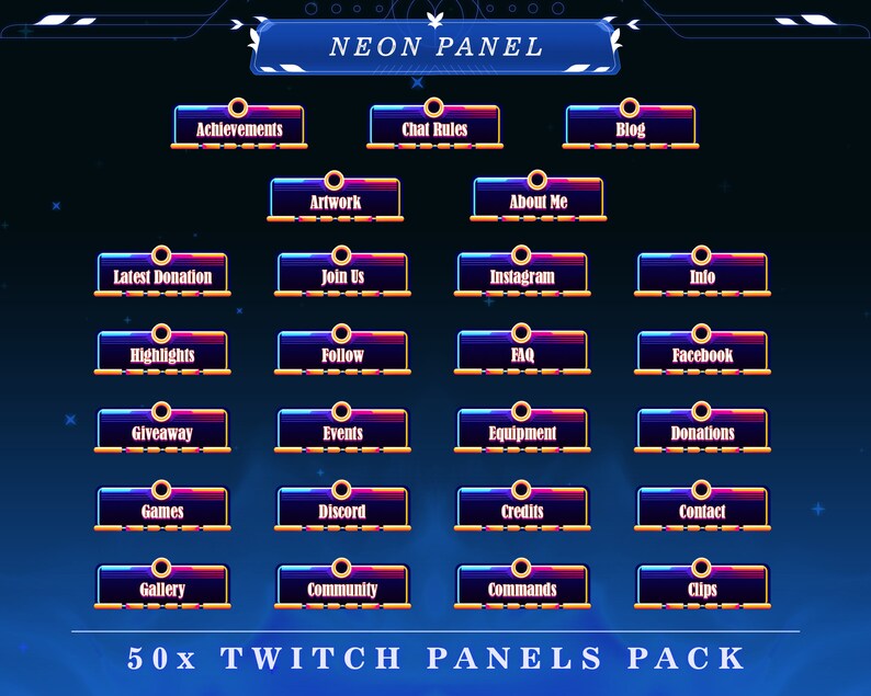 Neon Edge Twitch Panels: 50+ Pro Stream Overlays (PNG) - Etsy
