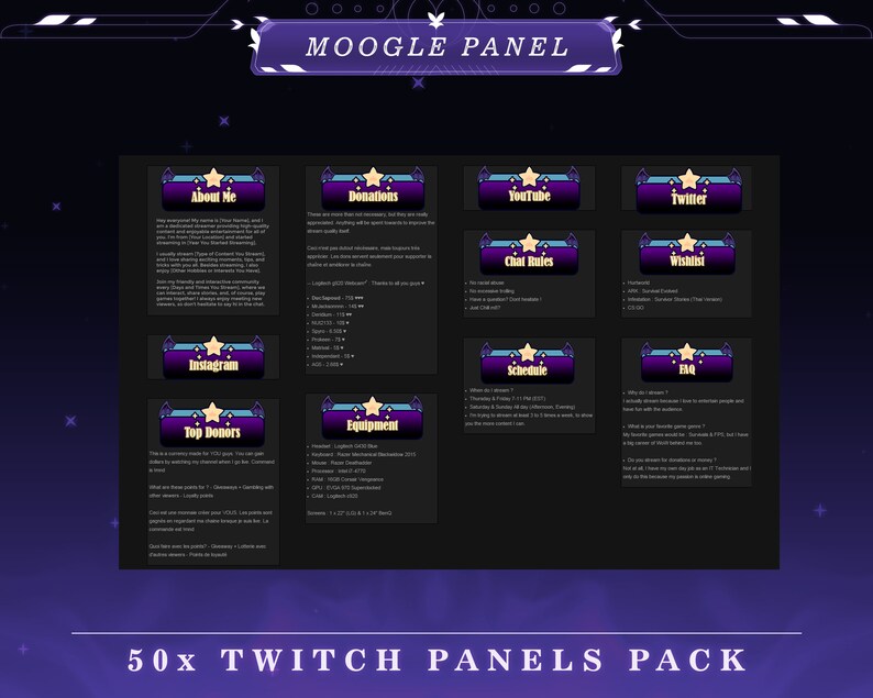 Moogle Twitch Panels Stream Overlays Cute Fantasy Theme Graphics Overlay Panels Enchanted Moogle ...