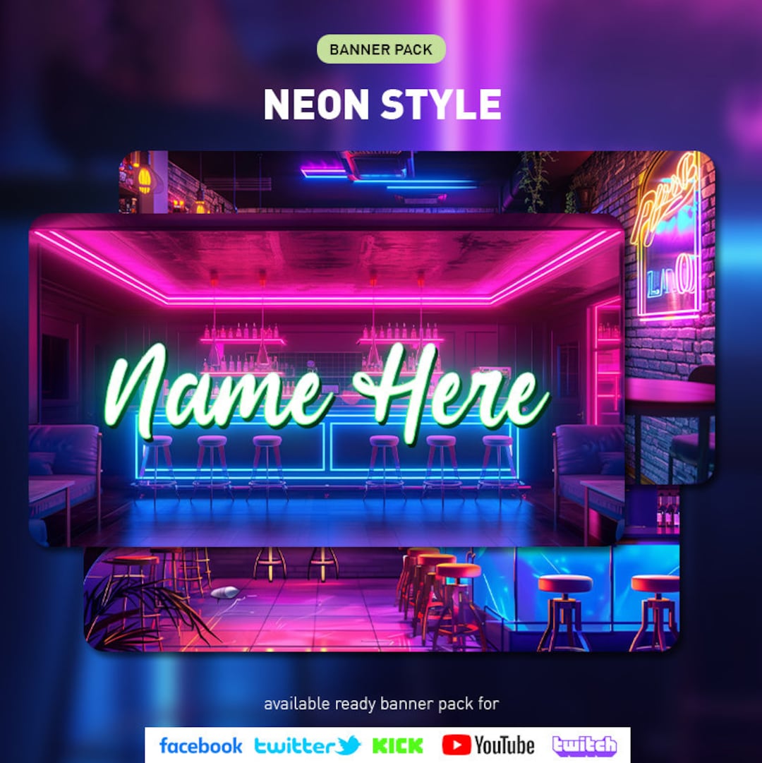 Vibrant Neon Glow - Social Media Banner Pack for Content Creators - Etsy