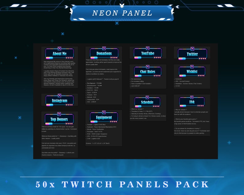 Neon Lights Twitch Panels: Stream Overlay, Bright Theme (50+ PNG) - Etsy