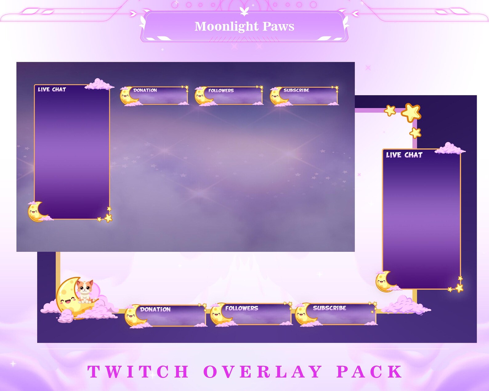 Moonlight Paws Twitch Overlay Pack: Cozy Animal Stream Setup - Etsy