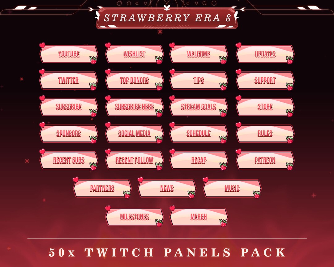 Strawberry Paradise Twitch Panels | Stream Overlays | Fruity Theme ...