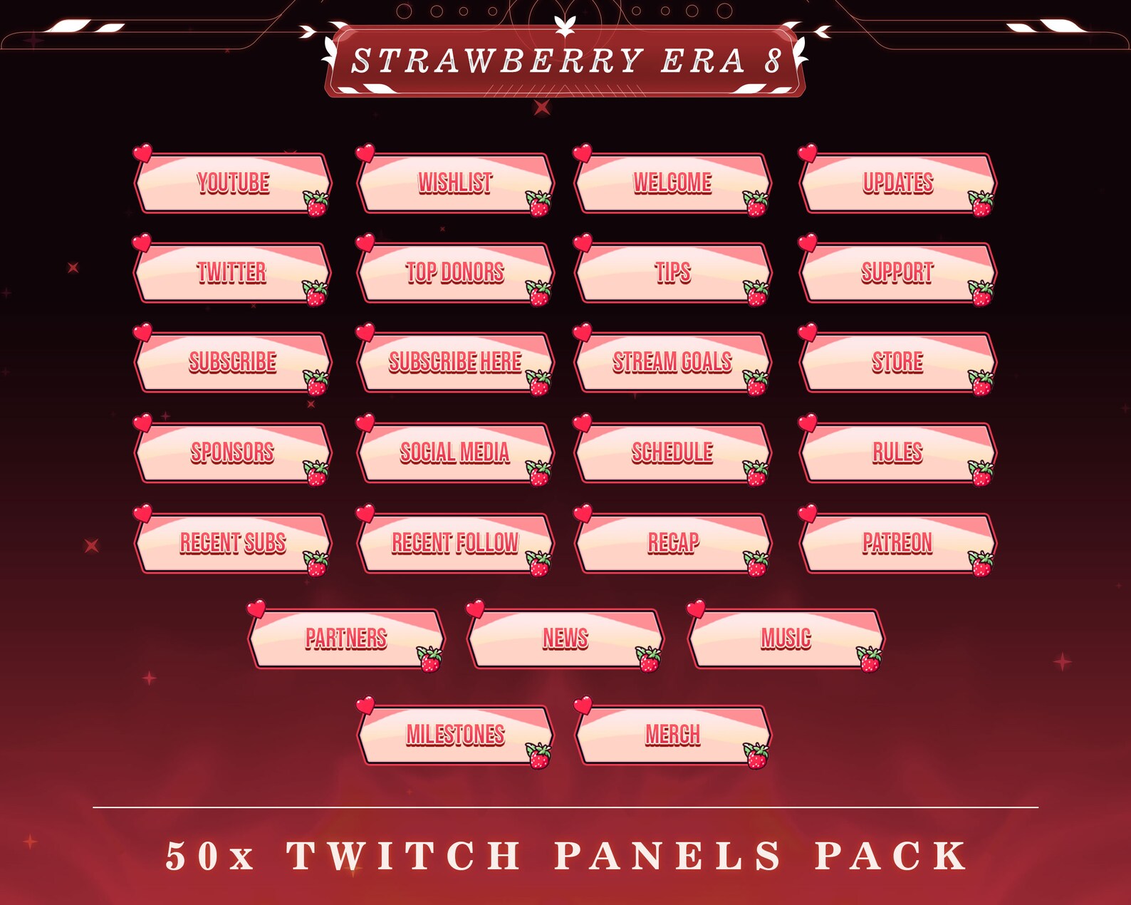 Strawberry Paradise Twitch Panels: Fruity Stream Overlays (50+ PNG) - Etsy