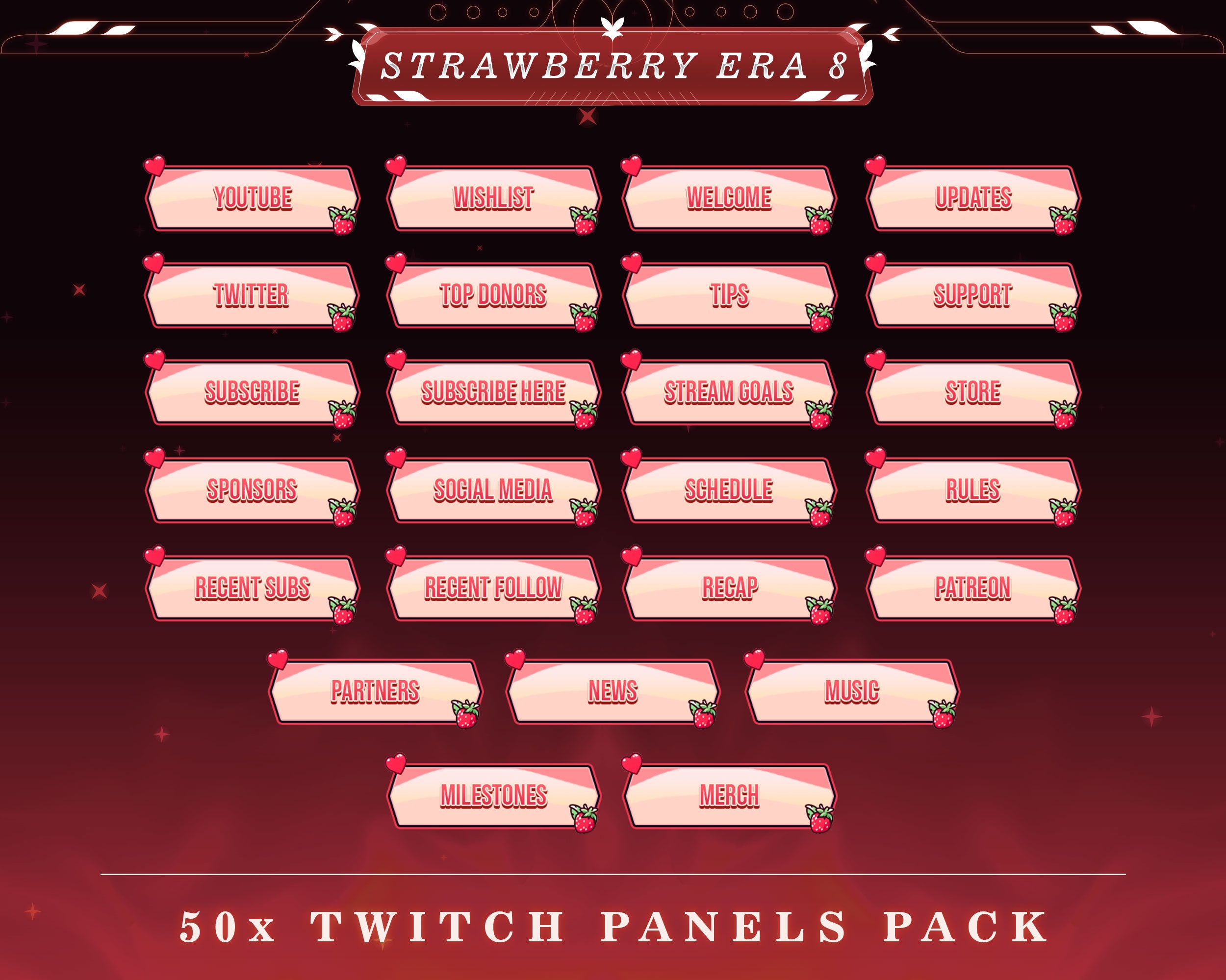 Strawberry Paradise Twitch Panels: Fruity Stream Overlays (50+ PNG) - Etsy