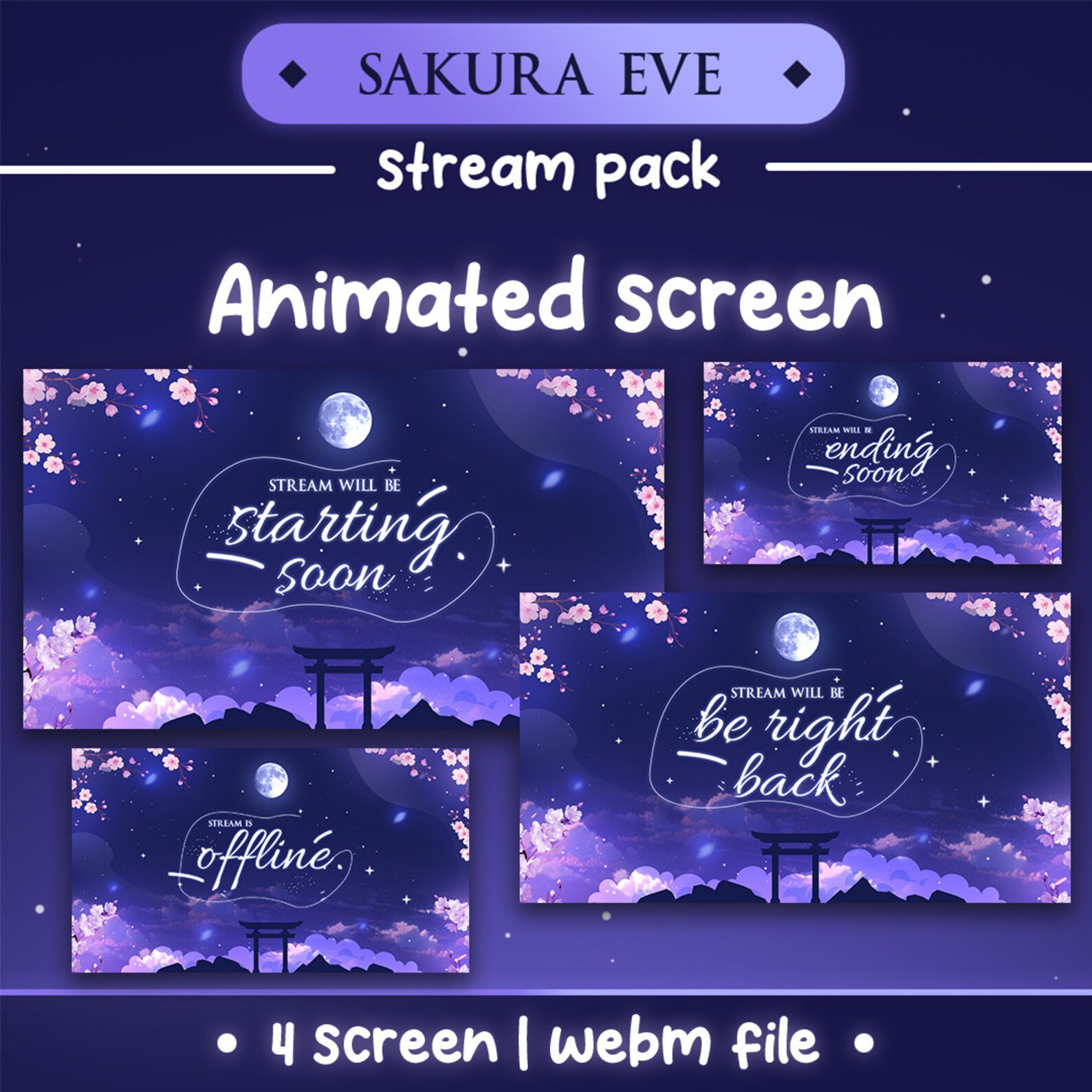 Animated Stream Overlay Pack Sakura Eve for Gentle and Serene Streaming ...