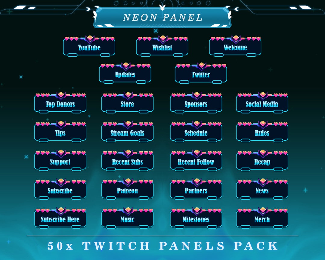 Neon Twitch Panels | Stream Overlays | Neon Theme Graphics | Overlay ...