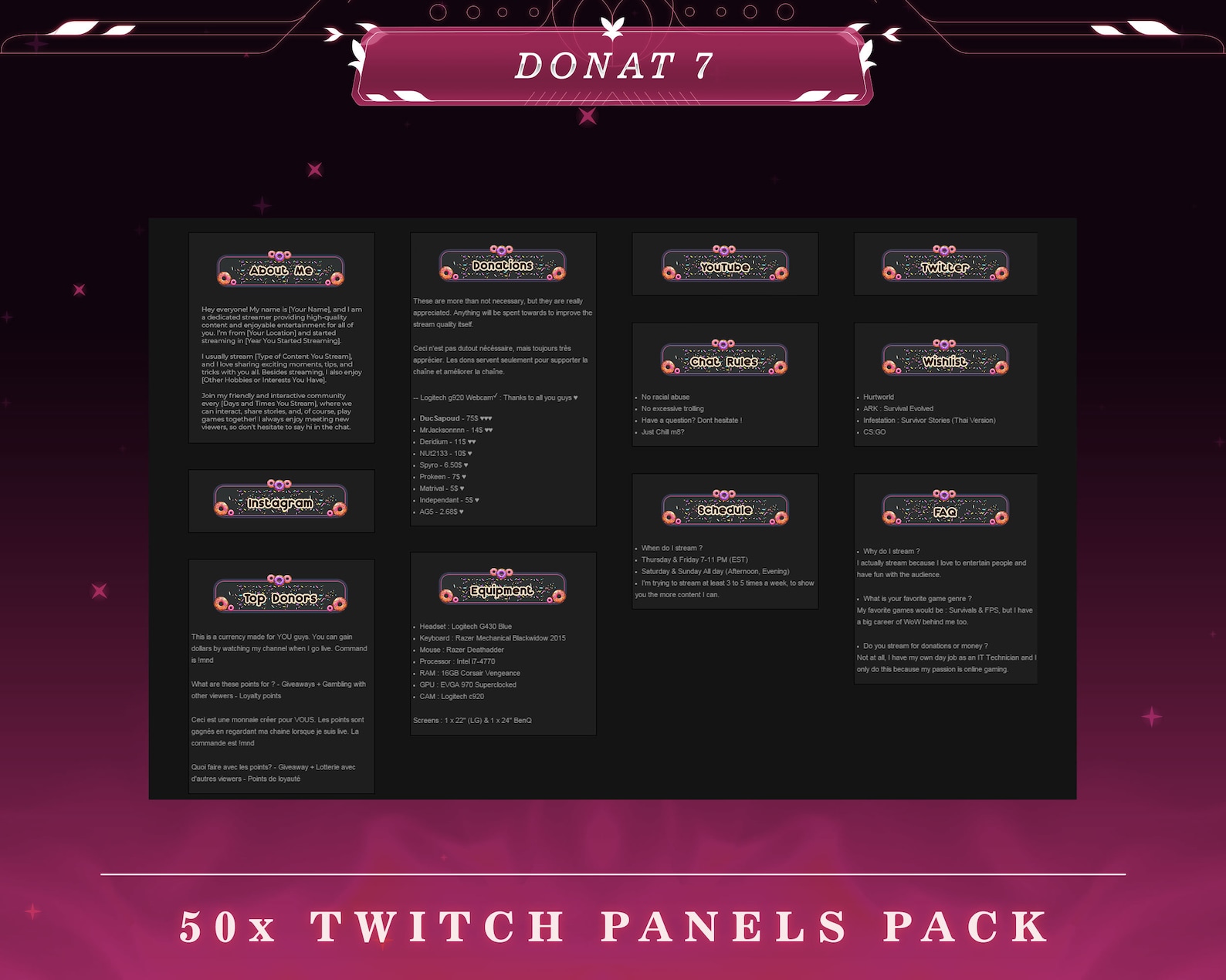 Donut Twitch Panels: Stream Overlay Pack (50+ PNG) - Etsy
