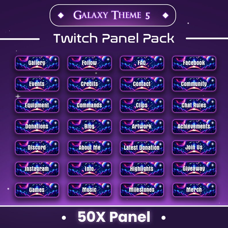 Galaxy Twitch Panels: Animated Cosmic Stream Overlays (50+ PNG) - Etsy