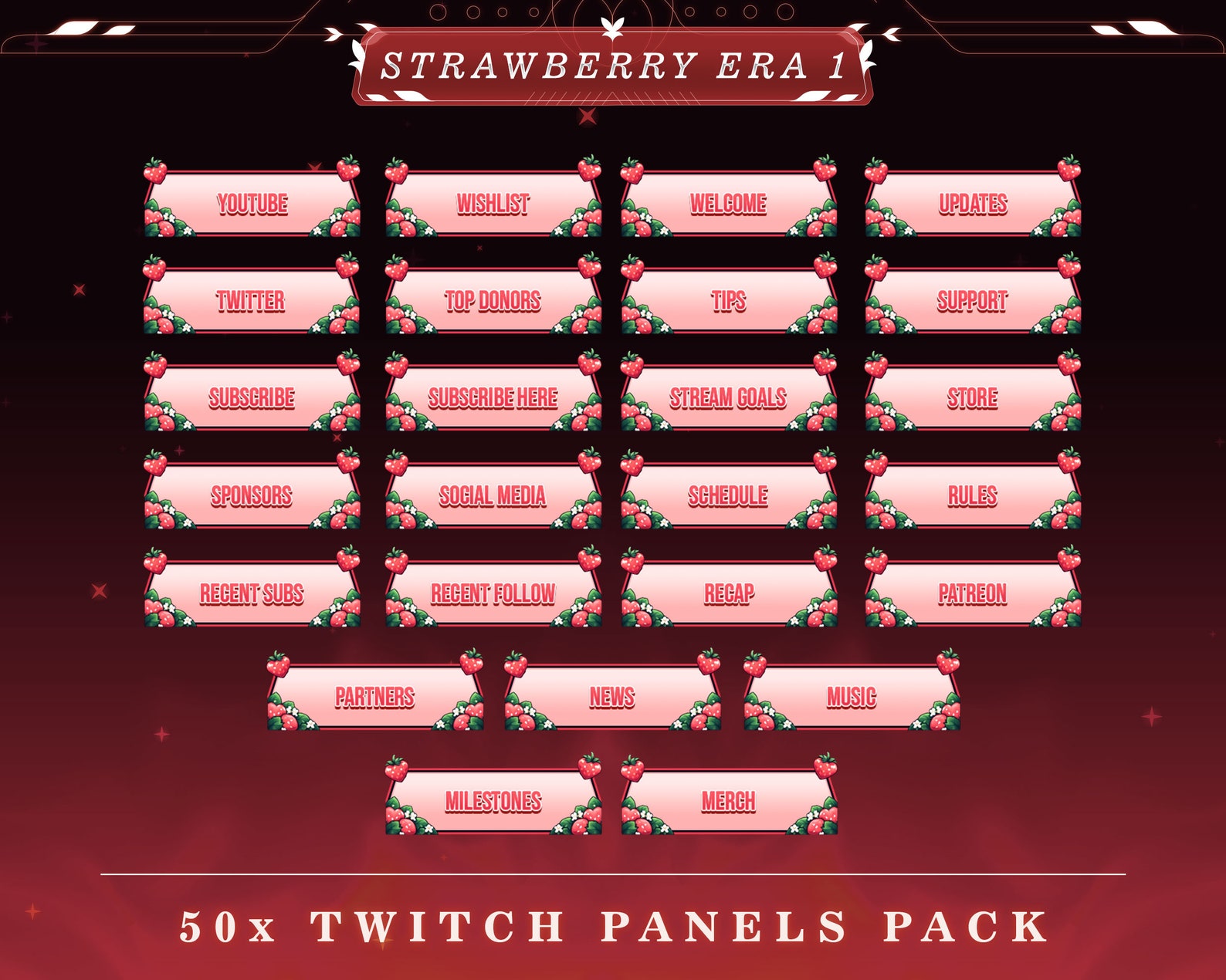 Strawberry Twitch Panels Stream Overlays Fruity Theme Graphics Overlay ...
