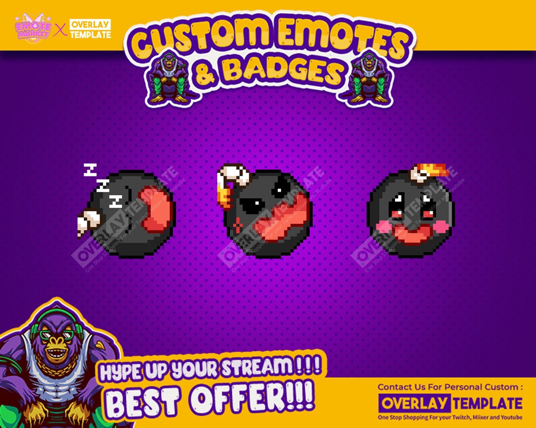 Twitch Emotes Pixelated Bomb Set V2 – Cute Explosive Pixel Icons for ...
