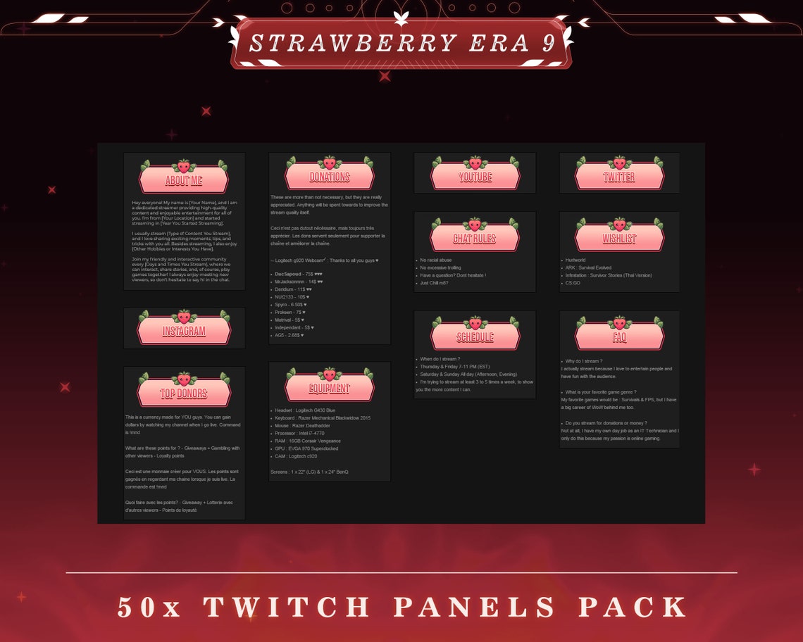 Strawberry Magic Twitch Panels: Stream Overlay Kit - Etsy