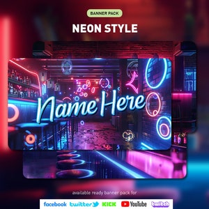 Vibrant Neon Bar Banners for Facebook, Twitter, KICK, Youtube, and ...