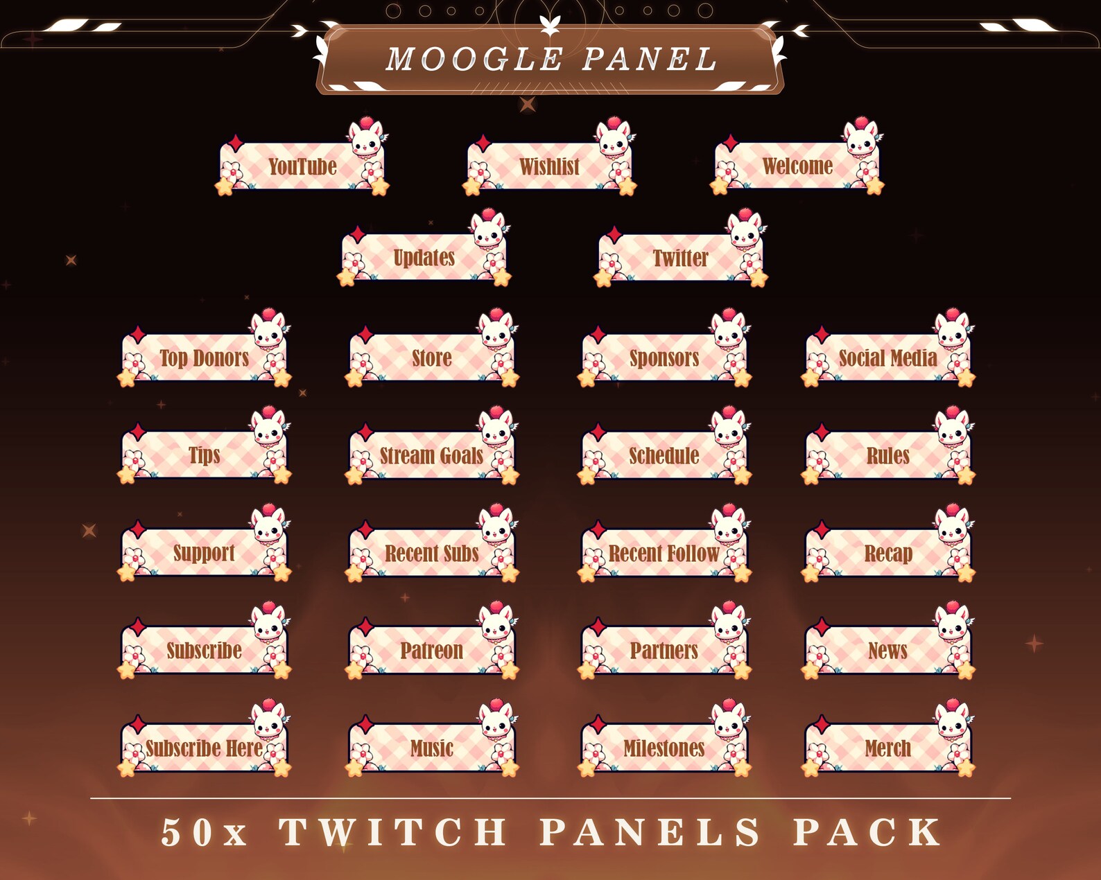 Moogle Twitch Panels | Stream Overlays | Cute Fantasy Theme Graphics ...