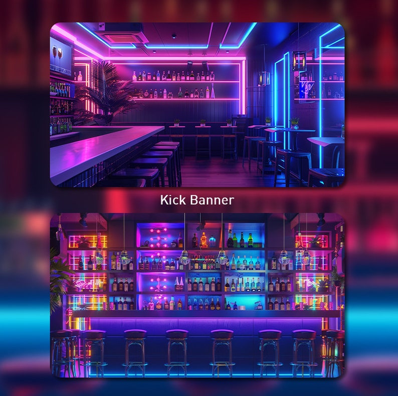 Vibrant Neon Bar Banners for Facebook, Twitter, KICK, Youtube, and ...