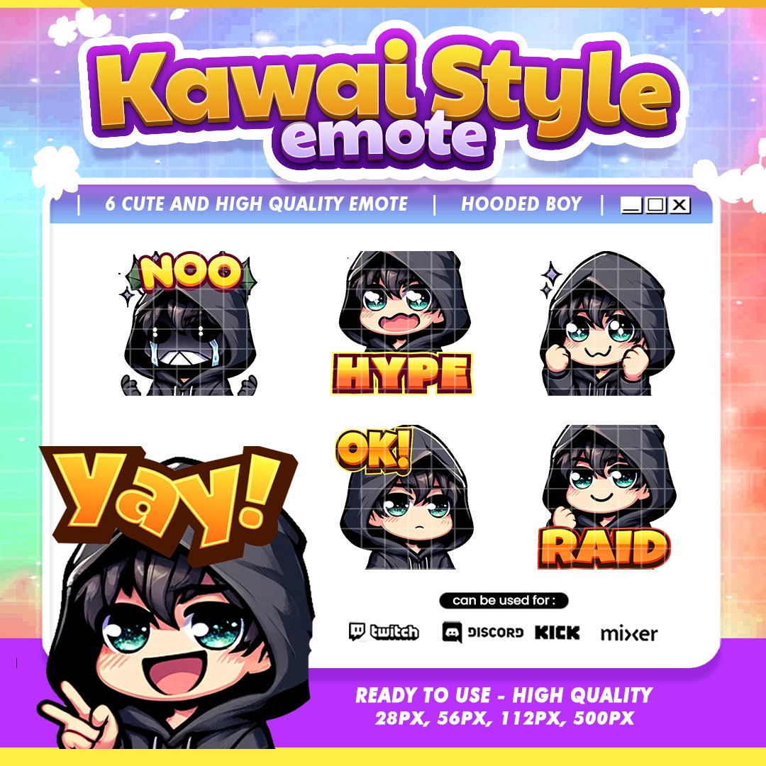 Twitch Emote Kawaii Chibi Hooded Boy Pack for Cute and Engaging ...
