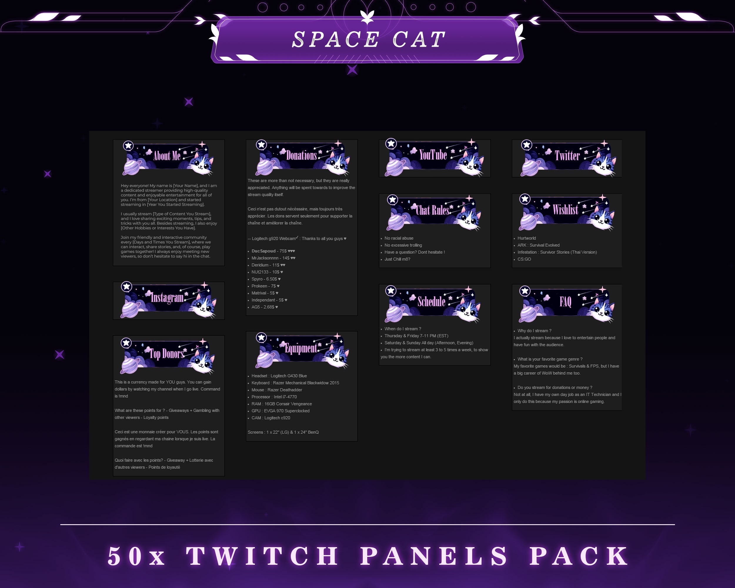 Space Twitch Panels Stream Overlays Cat Theme Graphics Overlay Panels ...