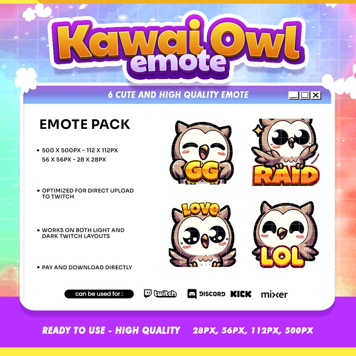 Twitch Emote Owl Kawaii Chibi Pack for Enchanting Animal Themed Twitch ...