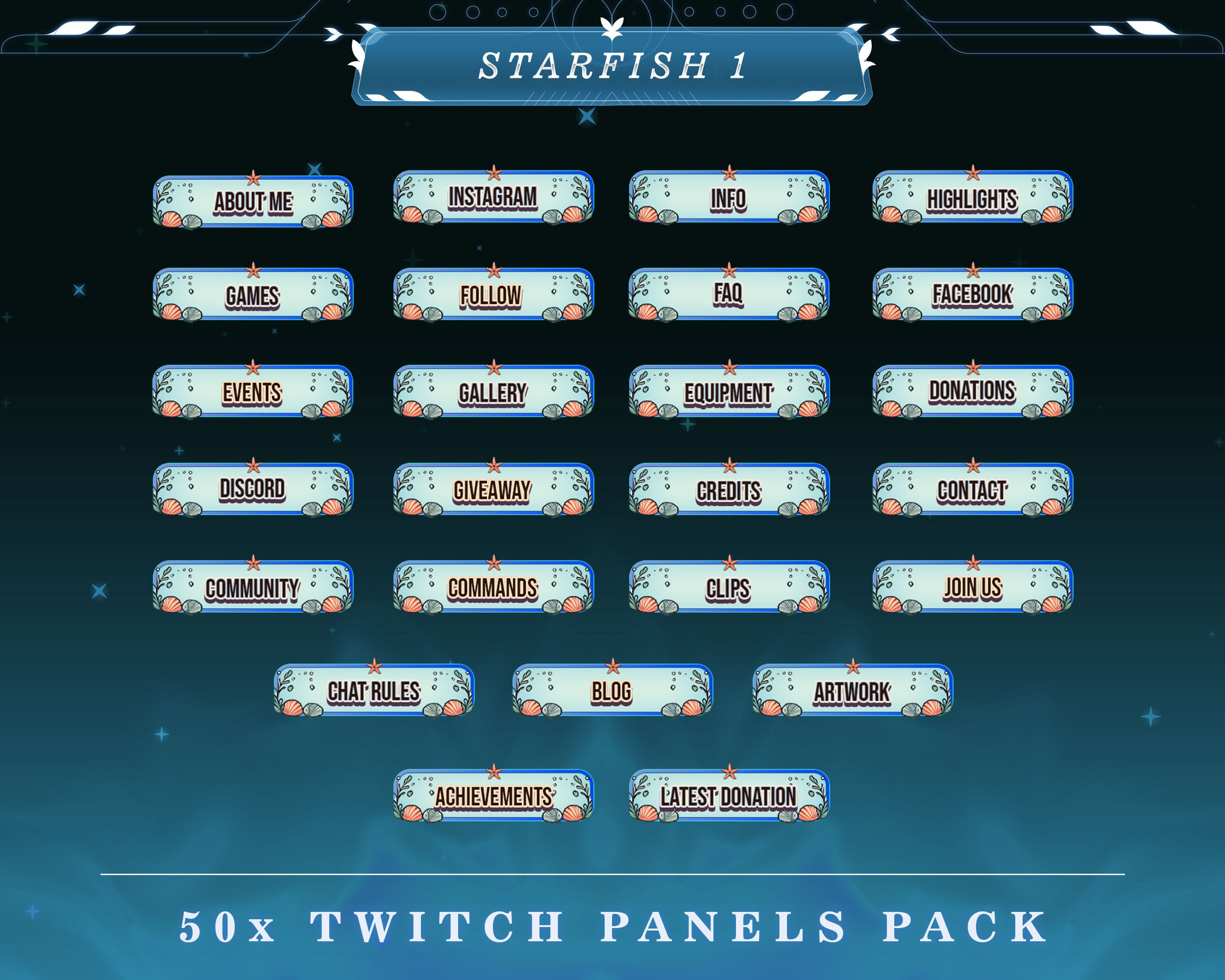 Starfish Serenity Twitch Panels Stream Overlays Ocean Theme Graphics ...