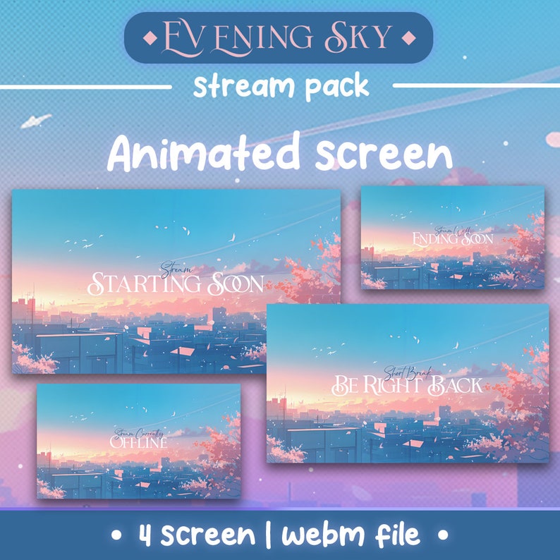 Animated Stream Overlay Pack Evening Sky for Beautiful Streaming ...