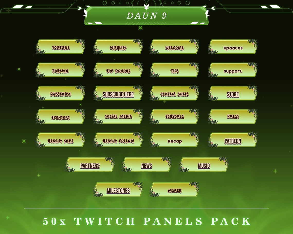 Leaf Whisper Twitch Panels Stream Overlays Tranquil Theme Graphics Overlay Panels Streaming Kit ...