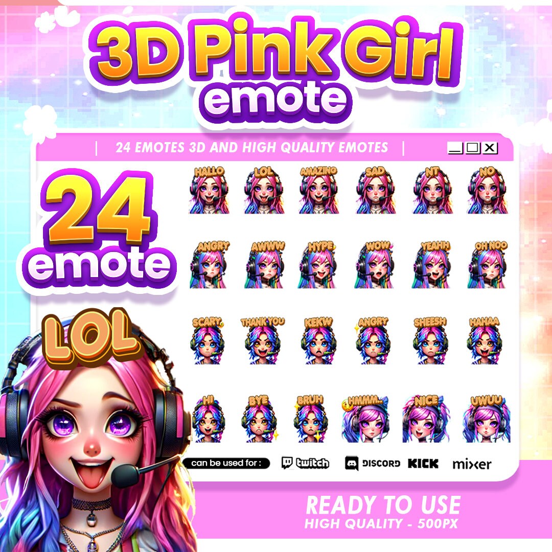 Twitch Emote 3D Pack Blue Pink Streamer Girl for Revolutionize Your ...