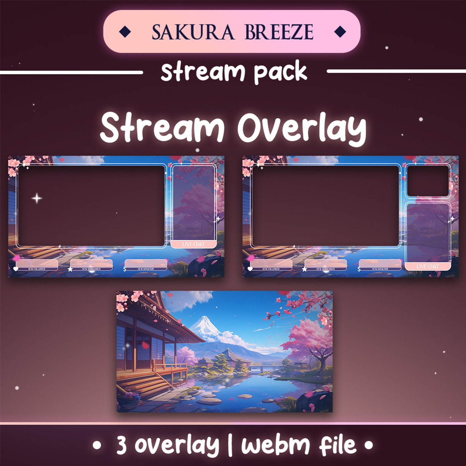Sakura Breeze Animated Stream Overlay Pack: Twitch, Youtube, Kick ...