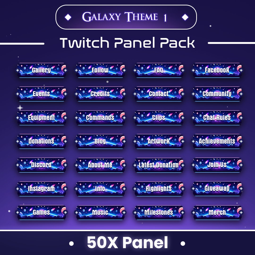 Galaxy Animated Twitch Panels: Cosmic Stream Overlays (50+ PNG) - Etsy