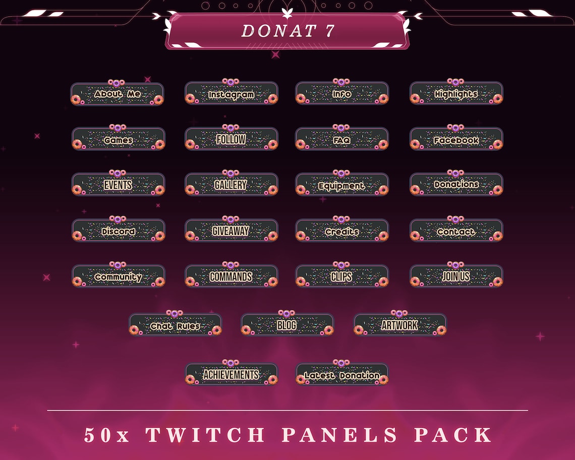 Donut Twitch Panels: Stream Overlay Pack (50+ PNG) - Etsy