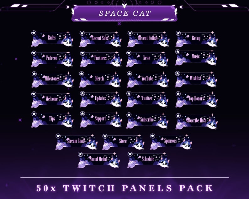 Space Twitch Panels Stream Overlays Cat Theme Graphics Overlay Panels ...