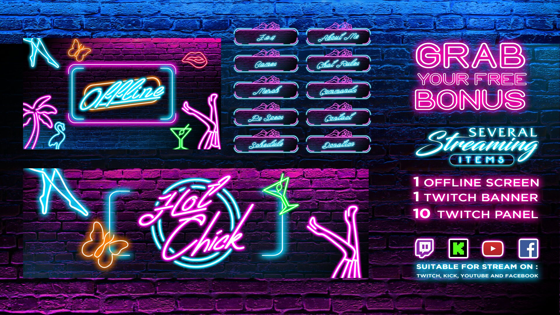 Hot Chick Animated Just Chatting Screen Overlay Pack: Sizzling Stream ...