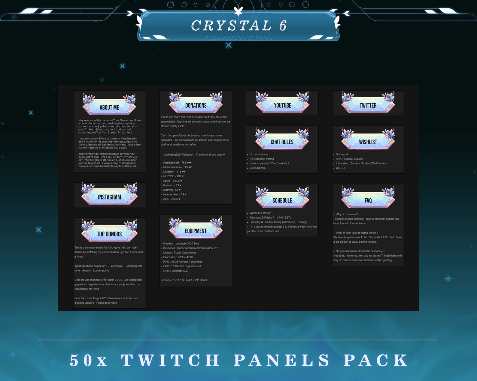 Crystal Enigma Twitch Panels: Mystical Gem Stream Overlays - Etsy