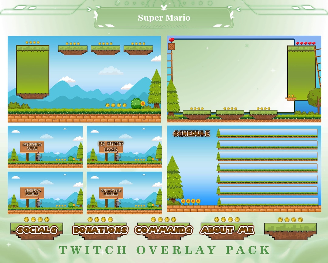 Twitch Overlay Pack Mario Jumpstart Gaming Theme for Streaming - Stream ...