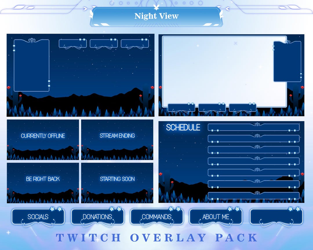 Twitch Overlay Pack Night View Skyline Theme for Streaming - Stream Overlay Pack, Gaming Stream ...