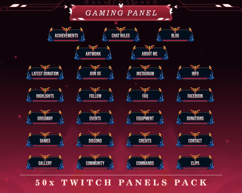 Gamer Theme Twitch Panels: Stream Overlay Graphics (50+ PNG) - Etsy