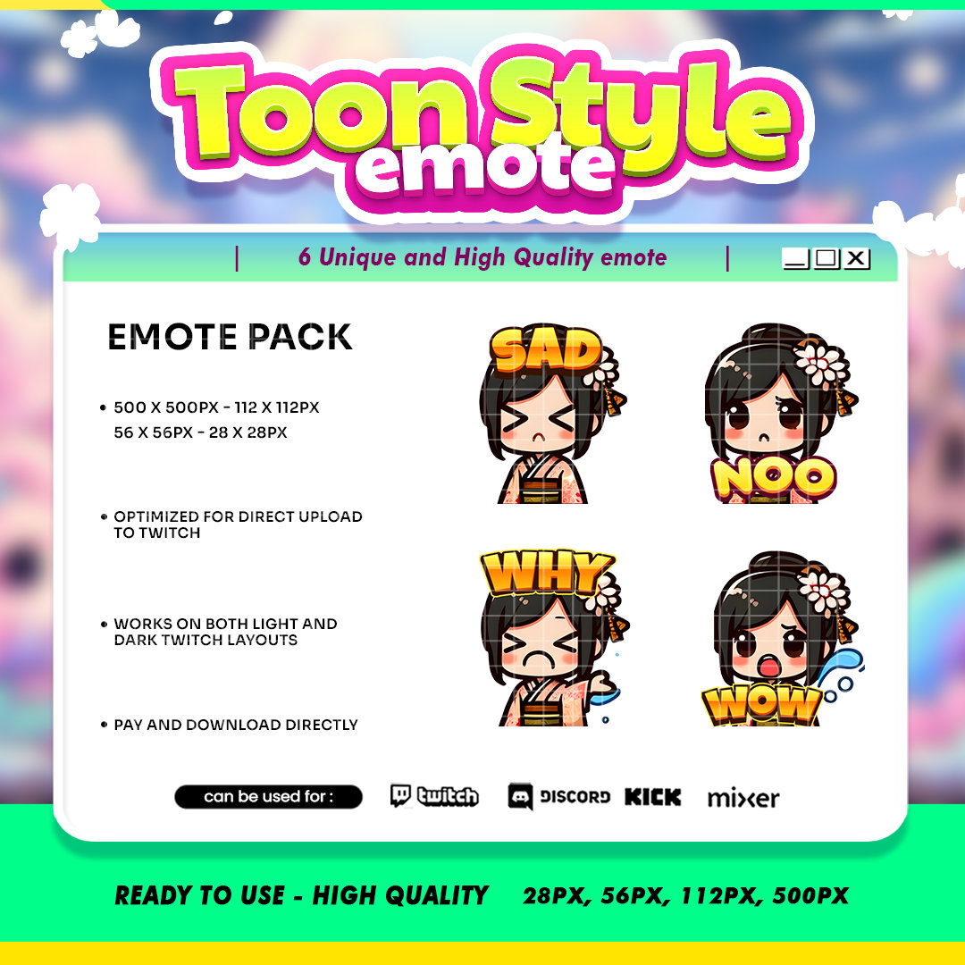 Twitch Emote Cartoon Pack Japan Cute Collection for Streamer Community ...