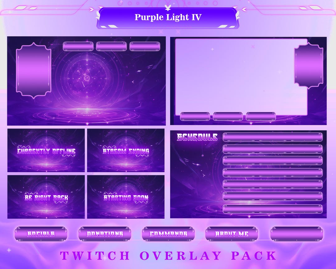 Purple Light Animated Twitch Overlay Pack: Vtuber Stream Layout - Etsy