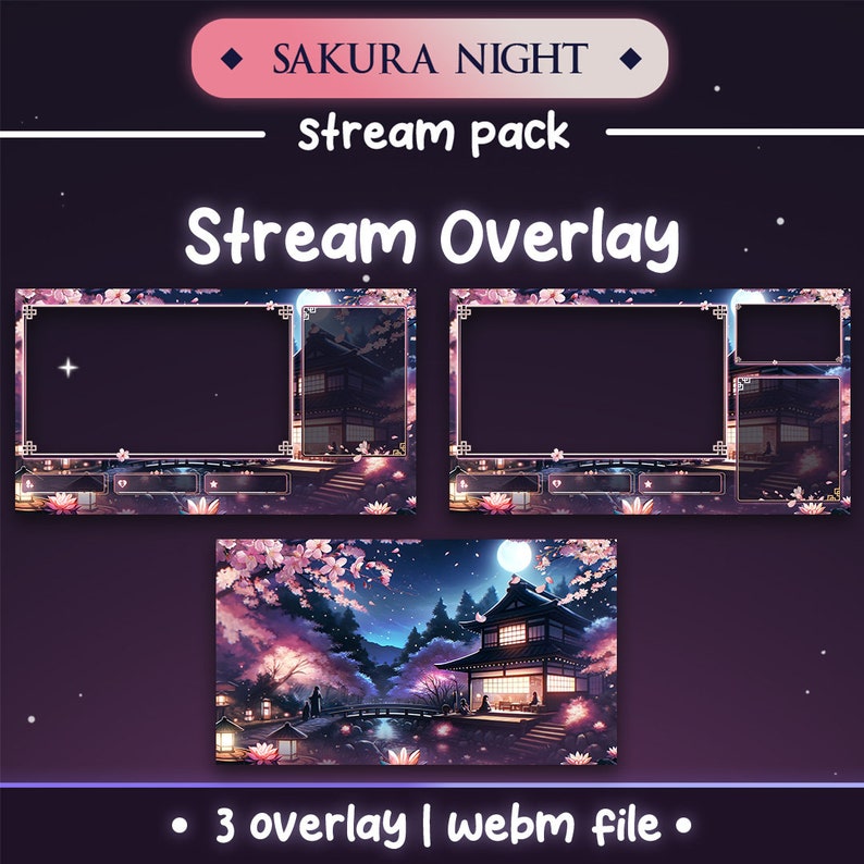 Animated Stream Overlay Pack Sakura Night for Make Your Streams Stand Out Live Stream, Animated ...