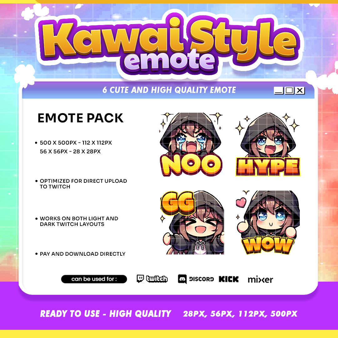 Twitch Emote Kawaii Chibi Hooded Girl Pack for Adorable and Cozy ...