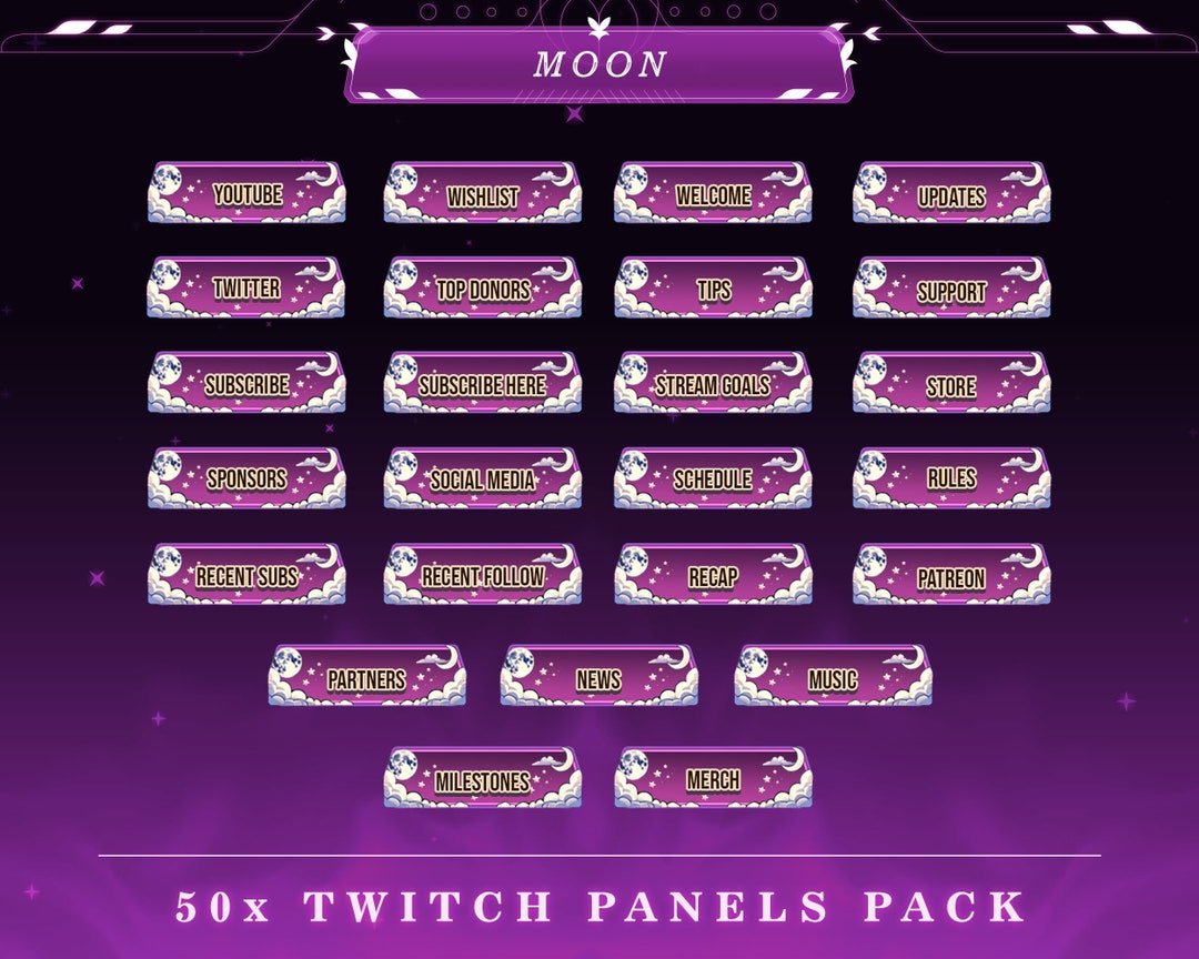 Moonlit Twitch Panels | Stream Overlays | Lunar Theme Graphics ...