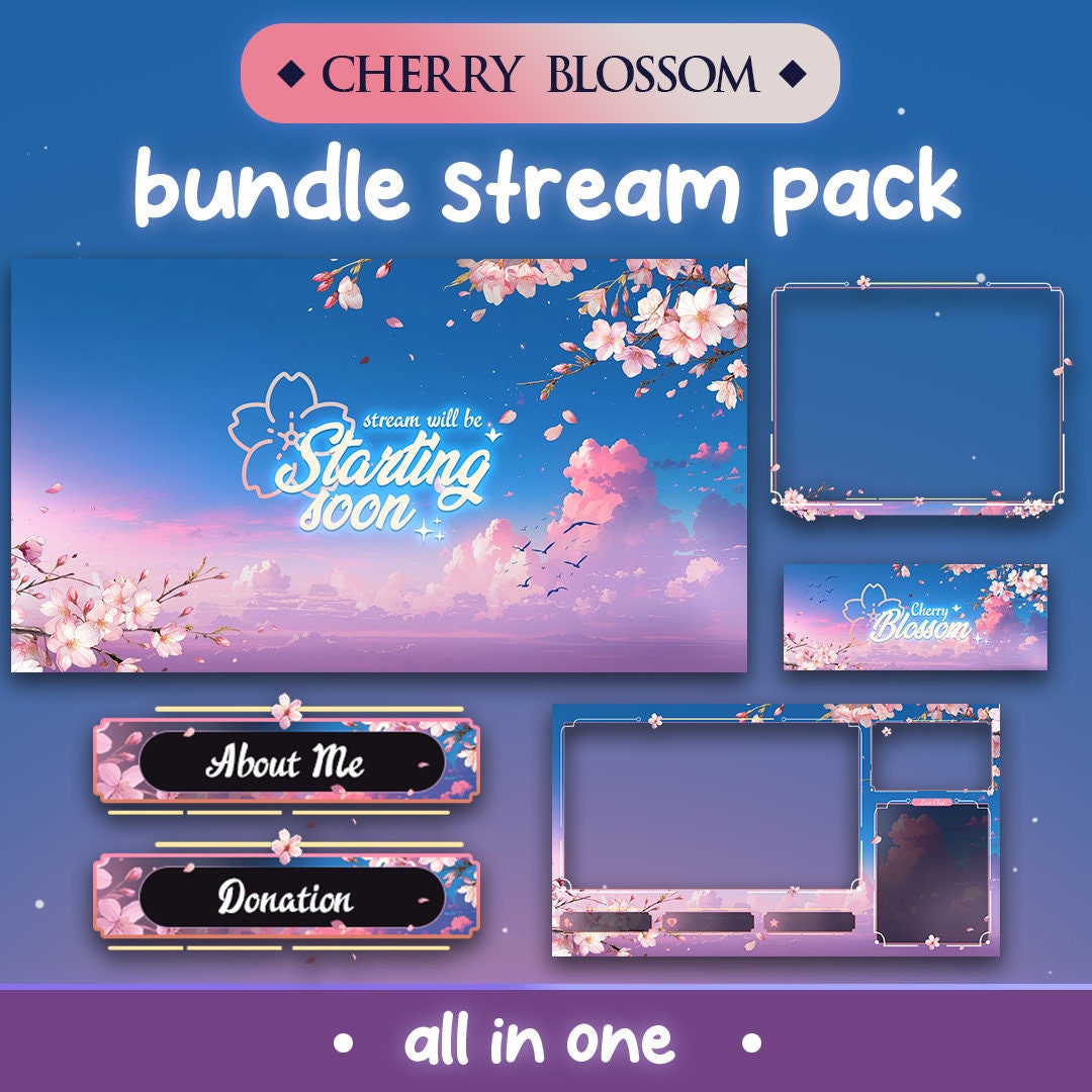 Cherry Blossom Animated Stream Overlay Pack: Twitch, Youtube, Kick - Etsy