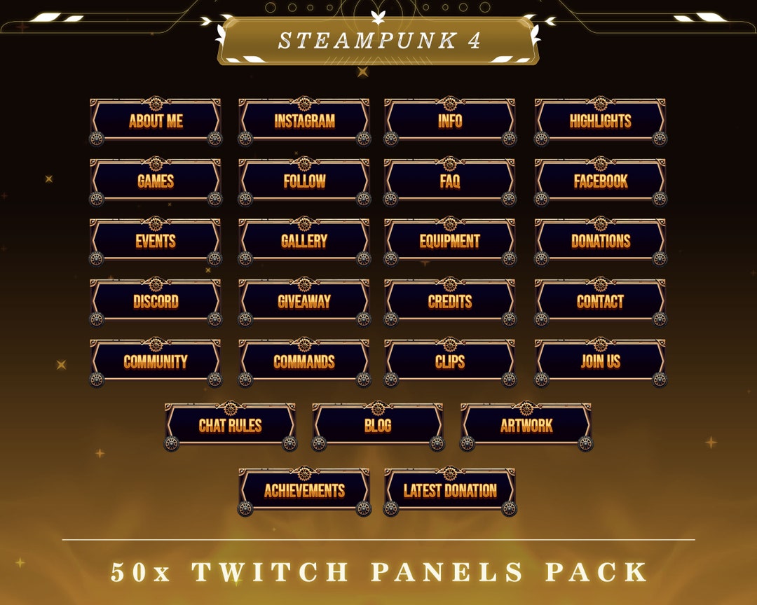 Steampunk Twitch Panels: Vintage Mechanical Stream Overlays (50+ PNG ...