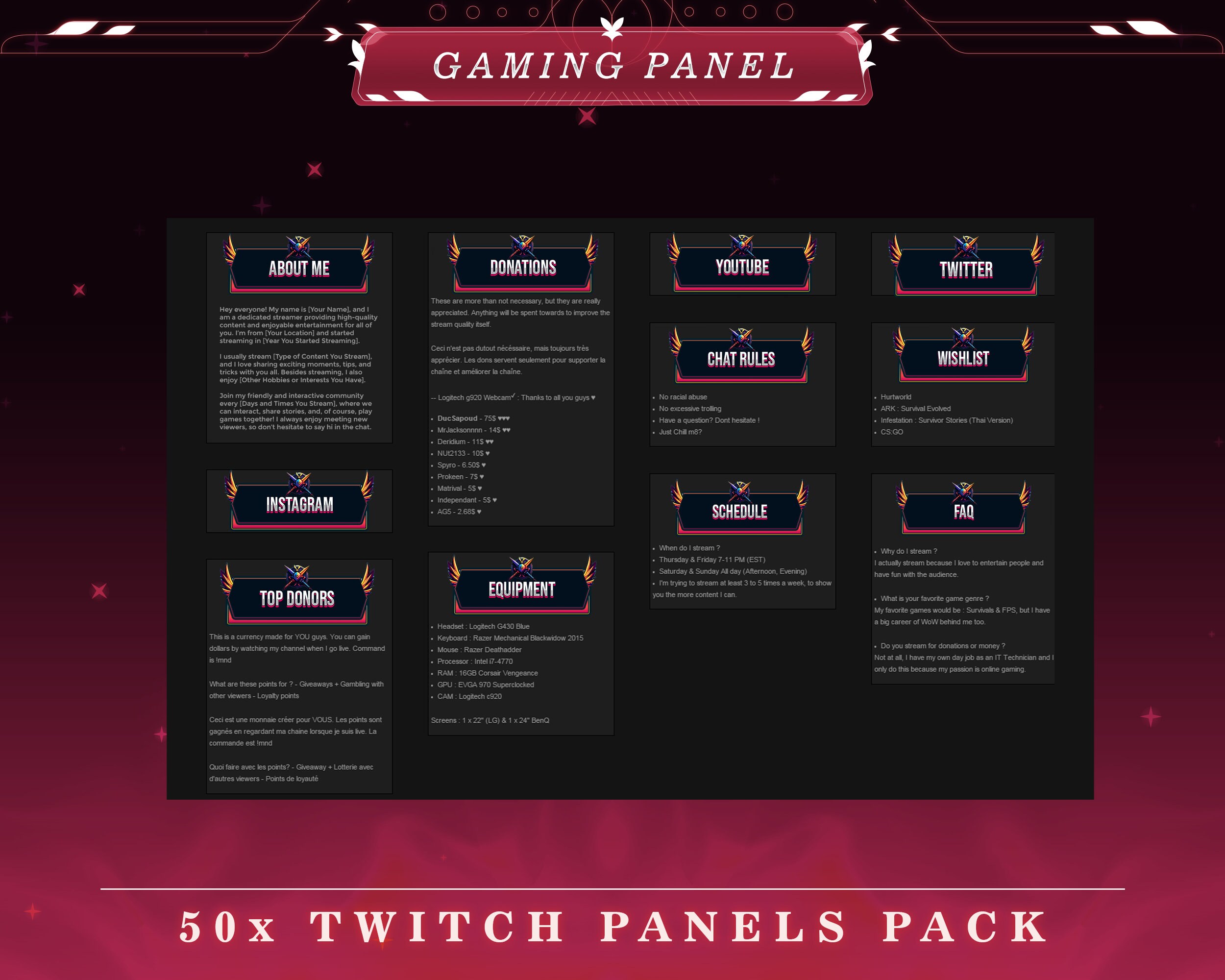Gaming Twitch Panels Stream Overlays Gamer Theme Graphics Overlay ...