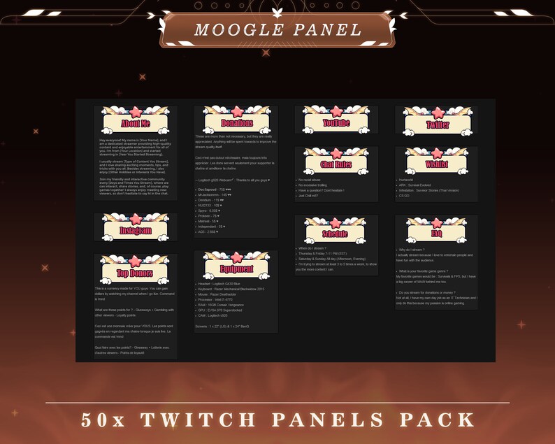Moogle Twitch Panels Stream Overlays Cute Fantasy Theme Graphics ...