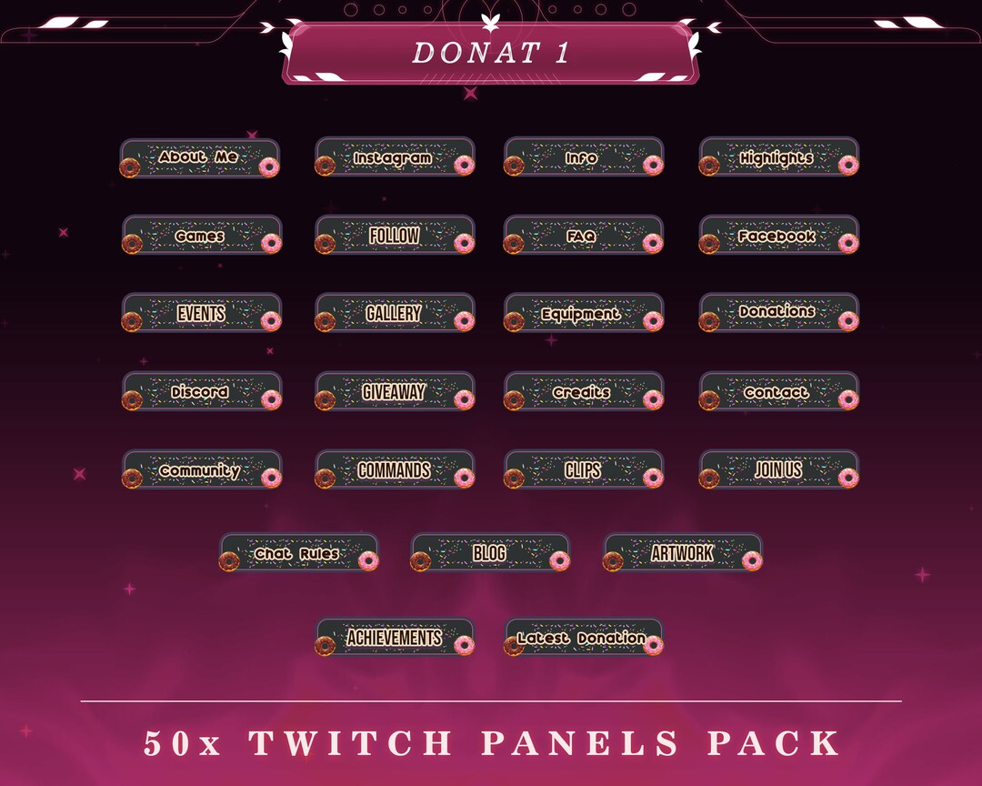 Donut Delight Twitch Panels | Stream Overlays | Sweet Theme Graphics ...