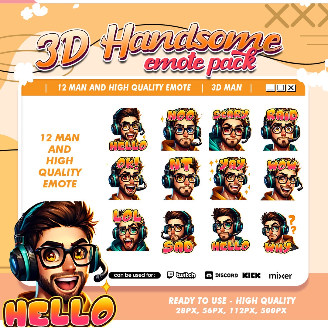 Twitch Emote 3D Style Handsome Pack for Elevate Your Streamers - Etsy